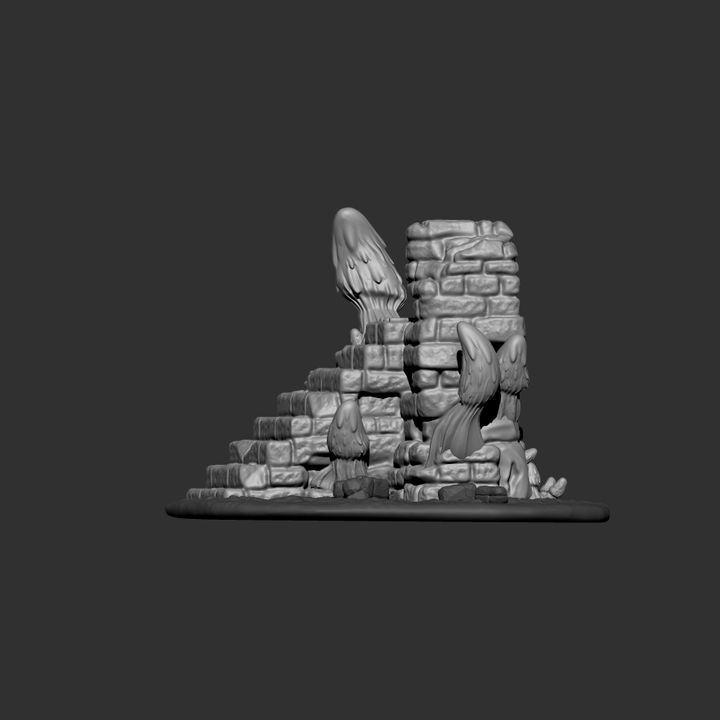 3D Printable Ruined stairs with mushrooms by Plain miniatures