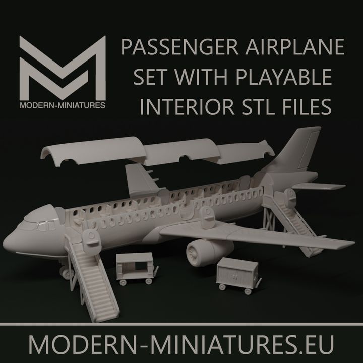 3D Printable Passenger Plane with playable interior by Modern-Miniatures.eu