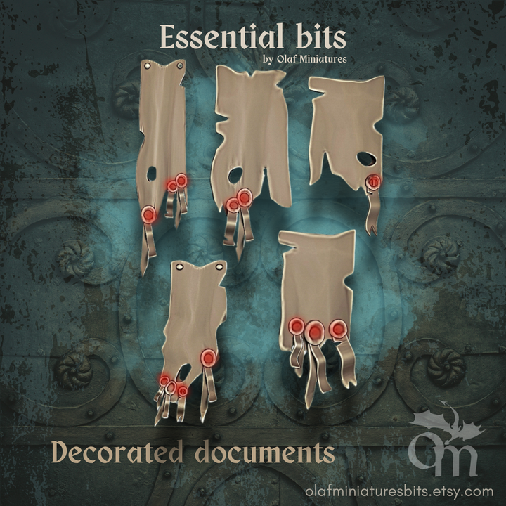 3D Printable Decorated documents by Olaf Miniatures Bits