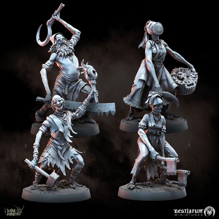 3D Printable Accursed Villagers x 4 by Bestiarum Miniatures