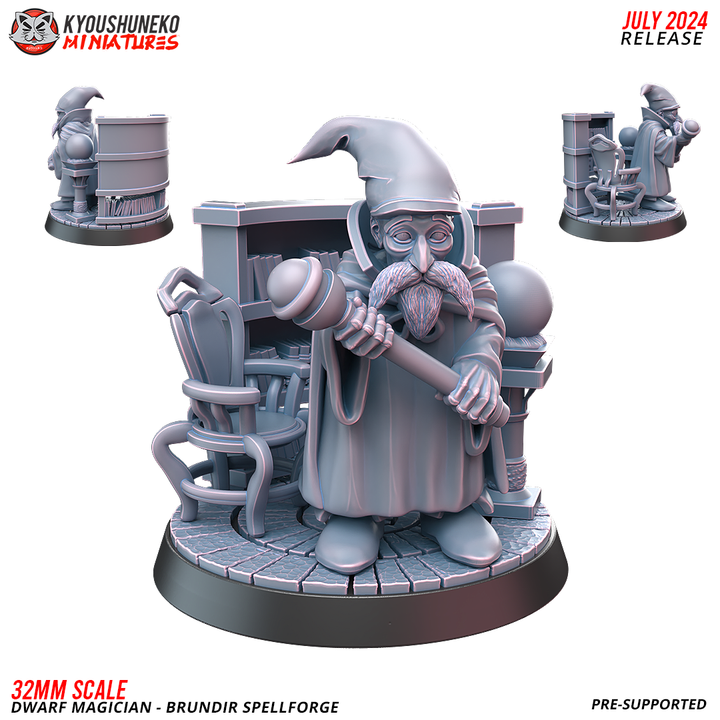 3D Printable Dwarf Magician - Brundir Spellforge by Kyoushuneko Miniatures