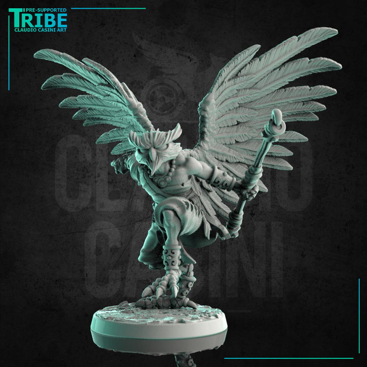 3D Printable (0220) Male featherfolk bird man folk monk with a club by ...