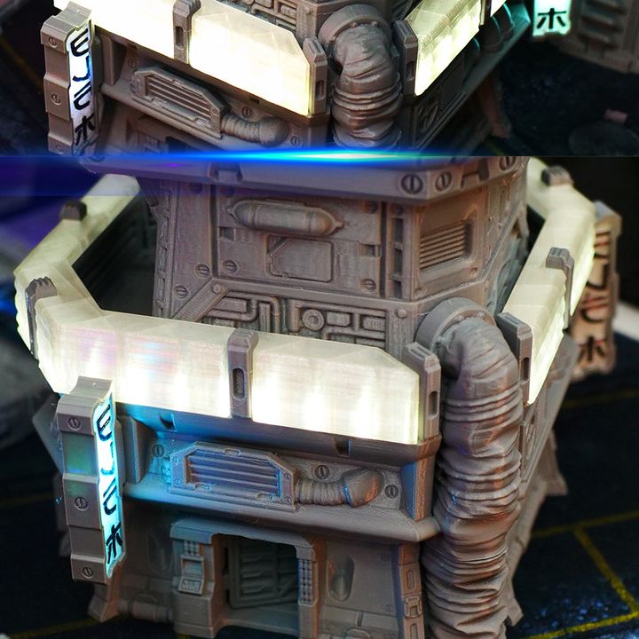 3D Printable Cyberpunk LED lights tower by DecoQuest Workshop