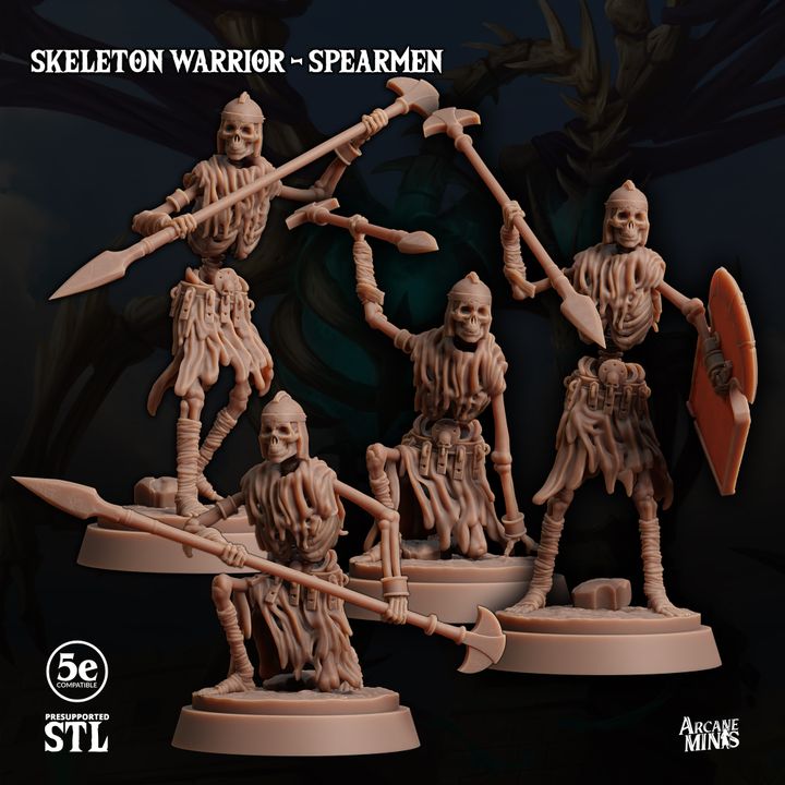 3D Printable Skeleton Warrior - Spearmen by Sordane Publishing