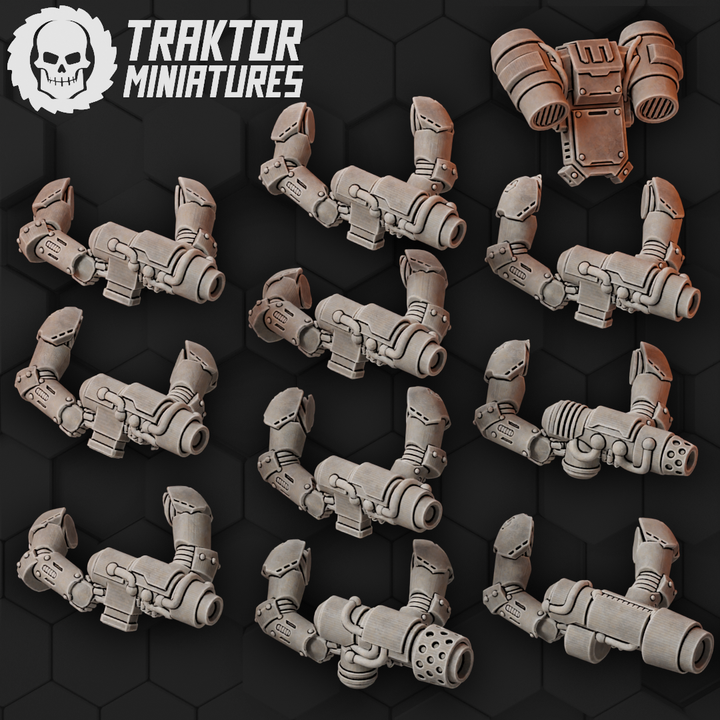 3D Printable Mk Hex Perfidus Gunner Weapons by Traktor Miniatures