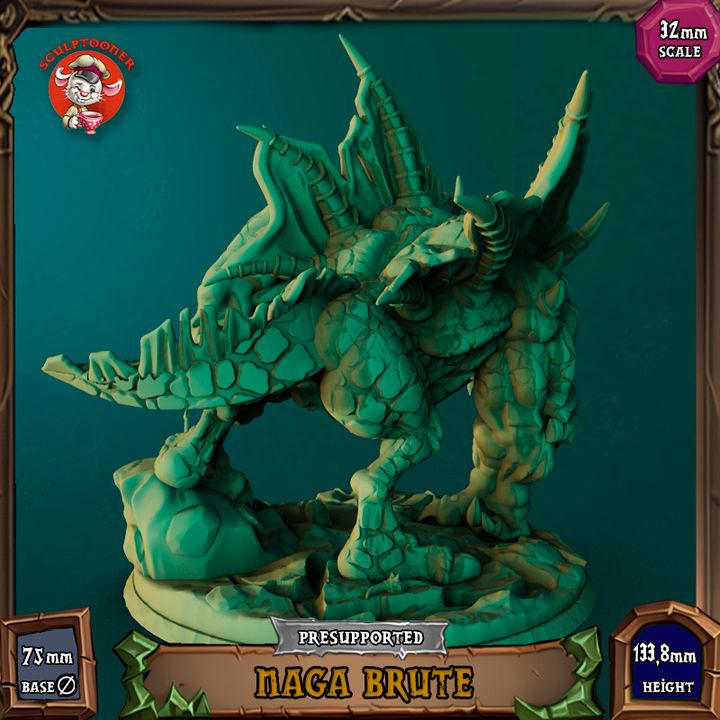 3D Printable Naga Brute - 32mm scale pre-supported miniature by SCULPTOONER