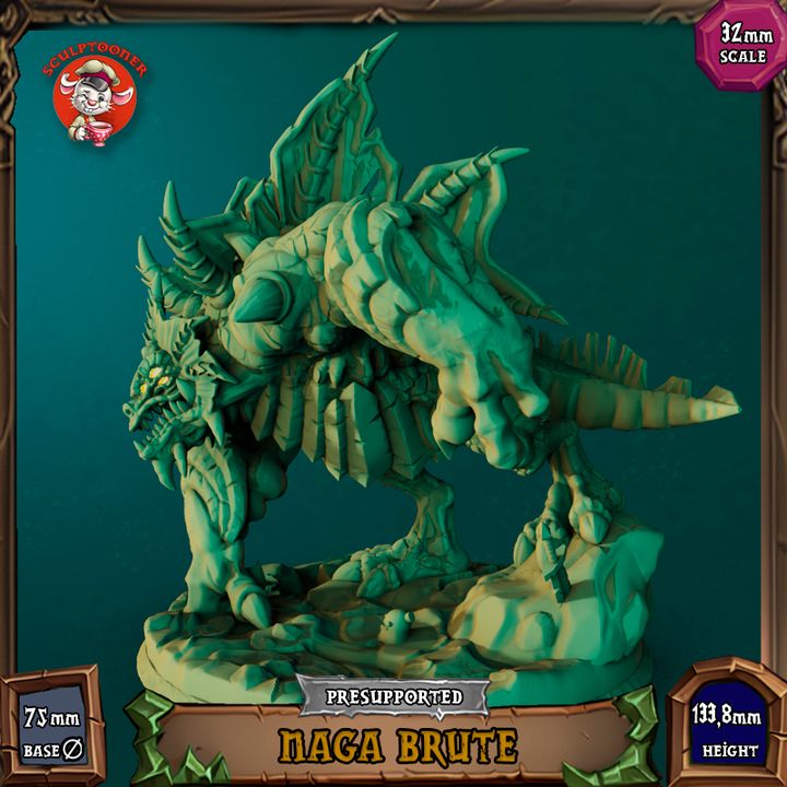 3D Printable Naga Brute - 32mm scale pre-supported miniature by SCULPTOONER