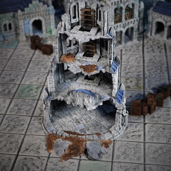 3D Printable Tower Ruined ~ Kingdom of Tor Ithilas by Conquest Creations