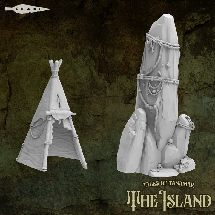 3D Printable tribal village monolith by SKADI