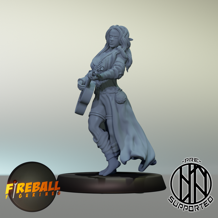 3D Printable Seren, Female Half-Elf Bard by Fireball Figurines