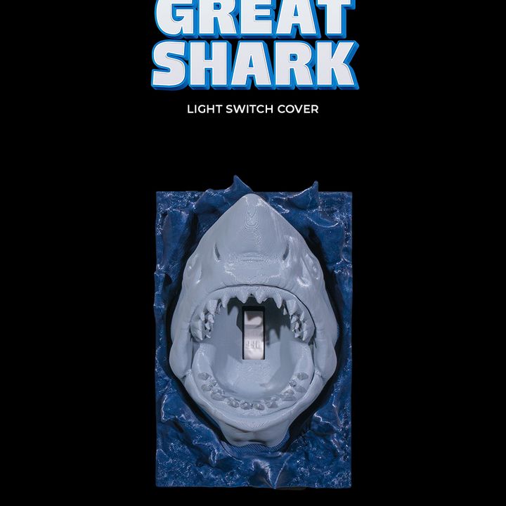 3D Printable Great Shark Light Switch Cover by Stlflix