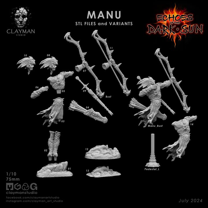 3D Printable Manu - 32mm - 75mm - 1/10 by Clayman Studio