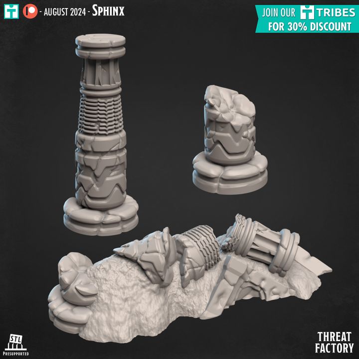 3D Printable Desert temple columns and ruins by Threat Factory