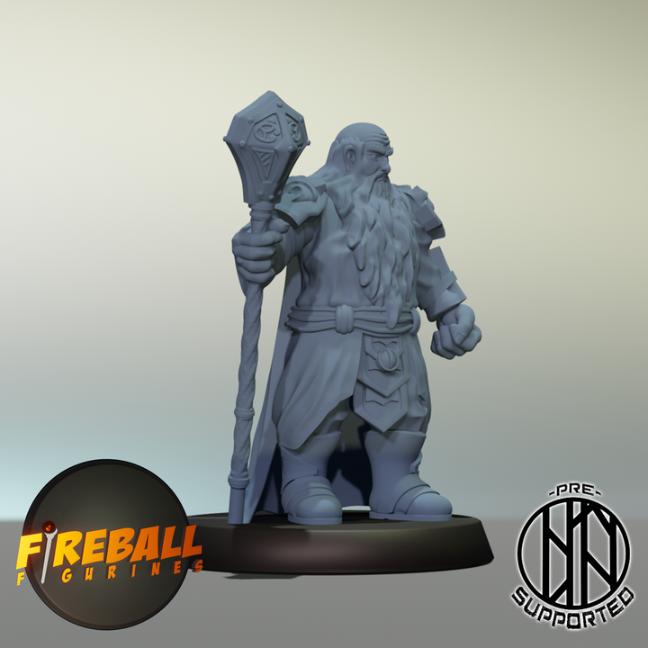 3D Printable Bardún, Male Dwarf Cleric of Talos by Fireball Figurines