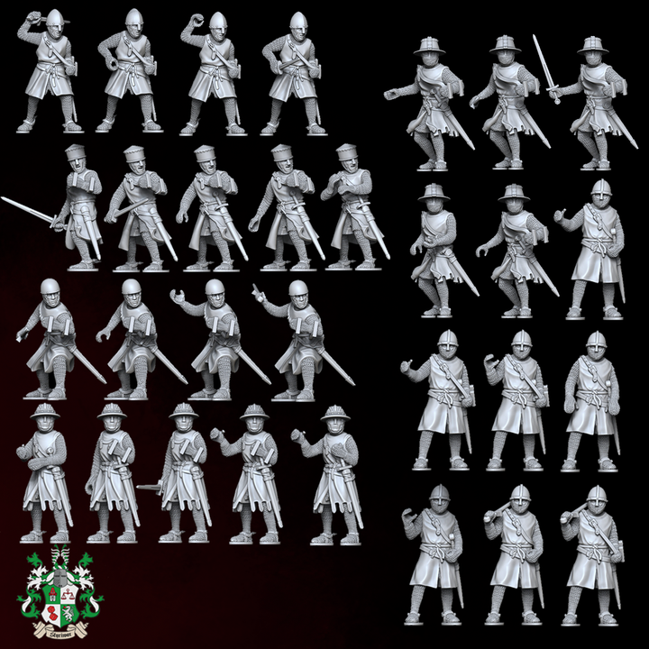 3D Printable 12th-13th Century Open Helmeted Foot Knights & Retainers ...
