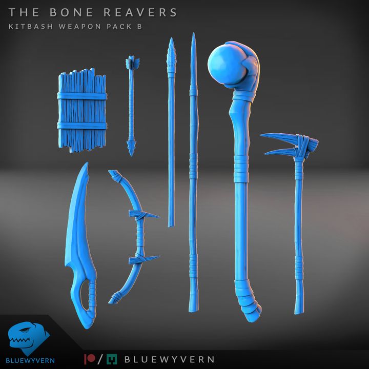 3D Printable The Bone Reavers - Kitbash Weapon Pack B by BlueWyvern