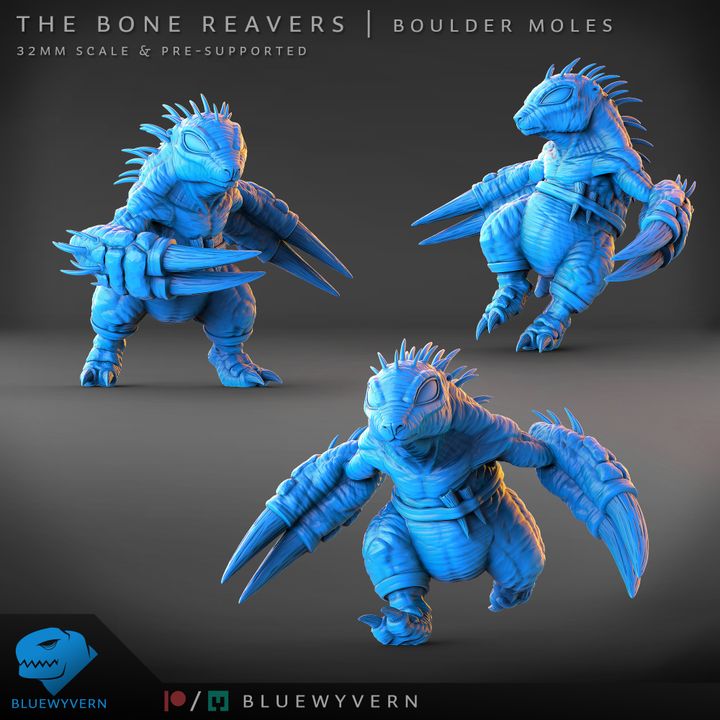3D Printable The Bone Reavers - Boulder Moles by BlueWyvern