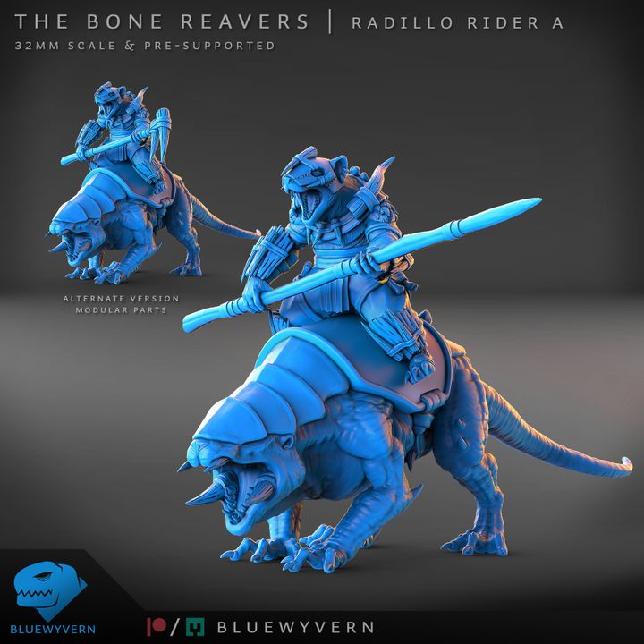 3D Printable The Bone Reavers - Radillo Rider A (Modular) by BlueWyvern