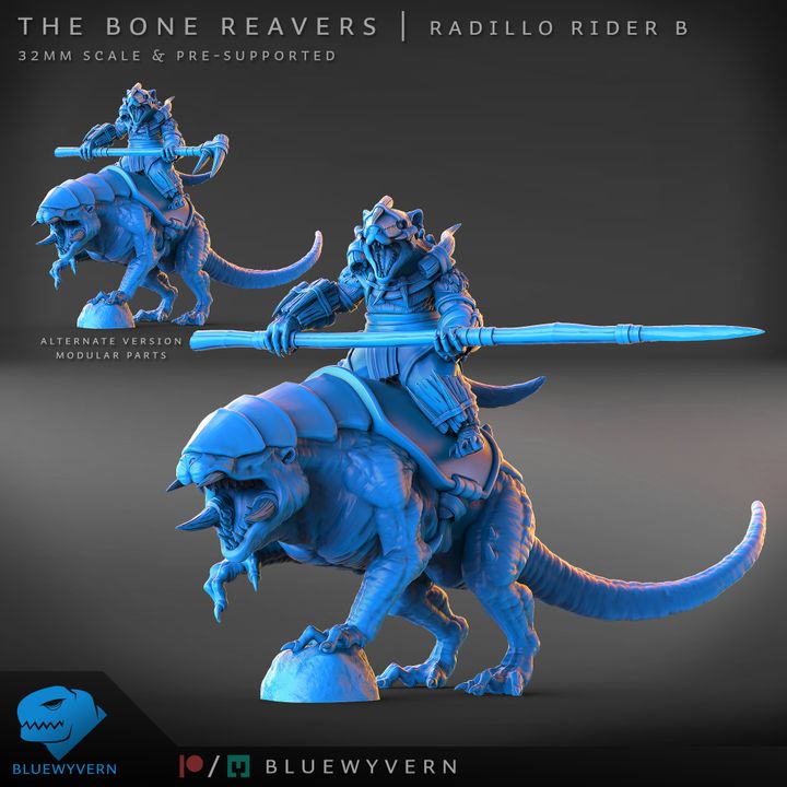 3D Printable The Bone Reavers - Radillo Rider B (Modular) by BlueWyvern