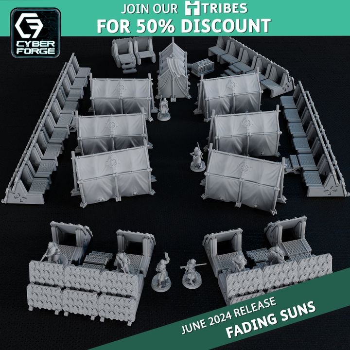 3D Printable Fading Suns Auxiliary Camp Terrain by Titan Forge Miniatures