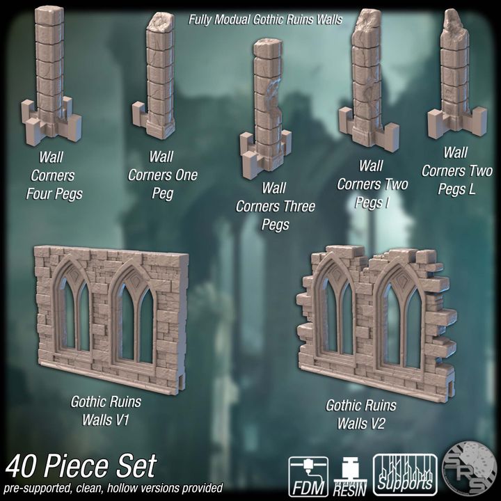 3D Printable Gothic Ruins Terrain Set by SRS Studios