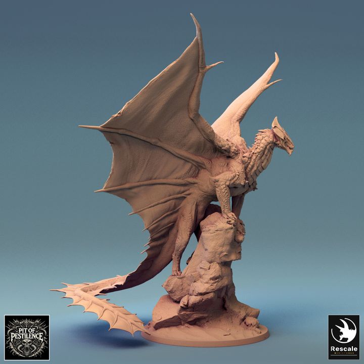 3D Printable Legendary Metallic Brass Dragon Stand by Rescale Miniatures