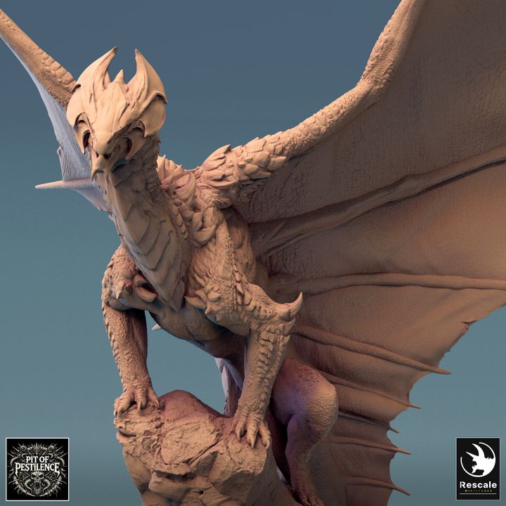 3D Printable Legendary Metallic Brass Dragon Stand by Rescale Miniatures