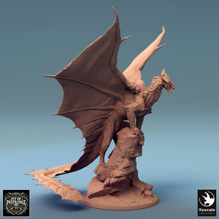 3D Printable Legendary Metallic Brass Dragon Stand by Rescale Miniatures