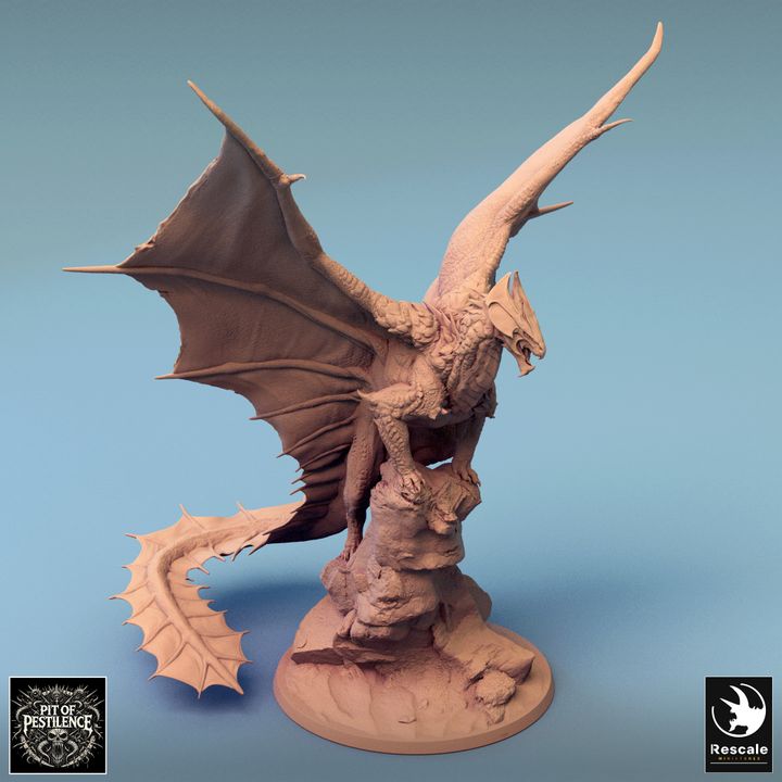 3D Printable Legendary Metallic Brass Dragon Stand by Rescale Miniatures