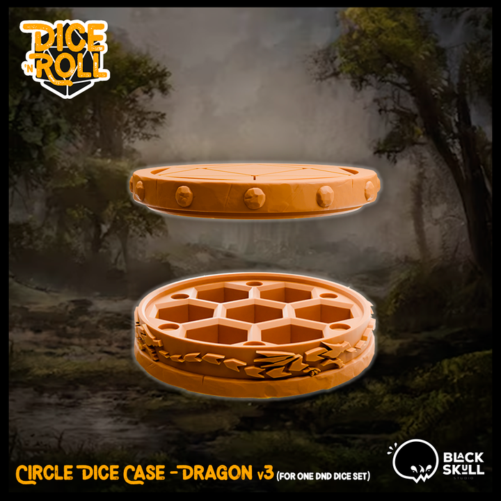 3D Printable Circle Dice Case - Dragon v3 by Black Skull Studio