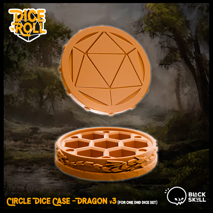 3D Printable Circle Dice Case - Dragon v3 by Black Skull Studio
