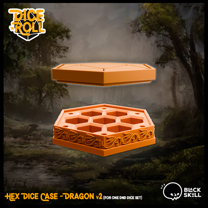 3D Printable Hex Dice Case - Dragon v2 by Black Skull Studio