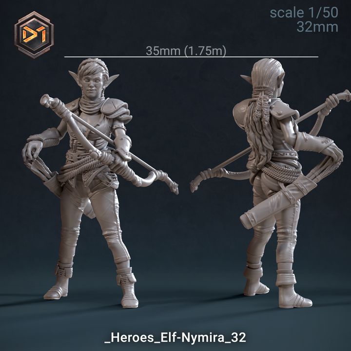 3D Printable Heroes - Elf Nymira by Dimensional Maze