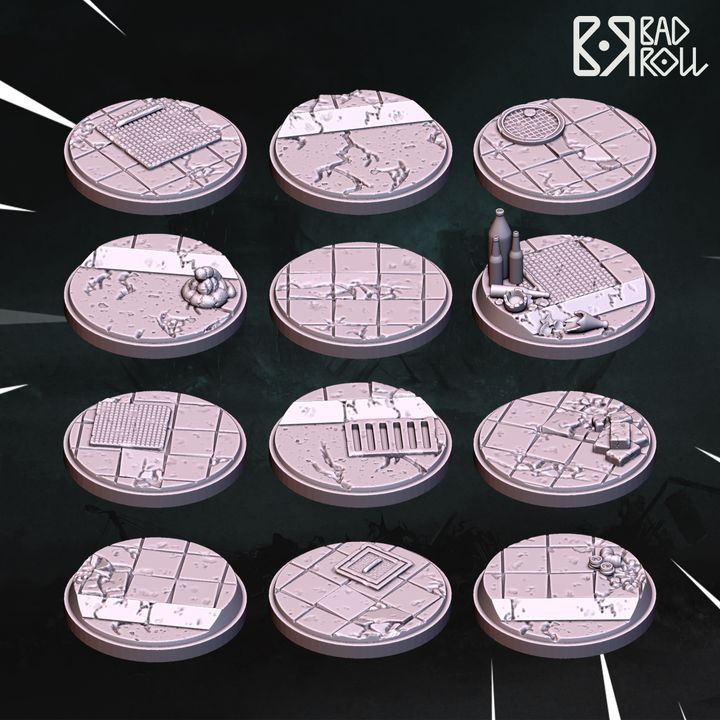 3D Printable Urban base tops 12 x 35mm by Bad Roll Games