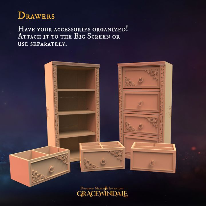 3D Printable DM Inventory: Mini Drawers by Gracewindale Mini Scenery