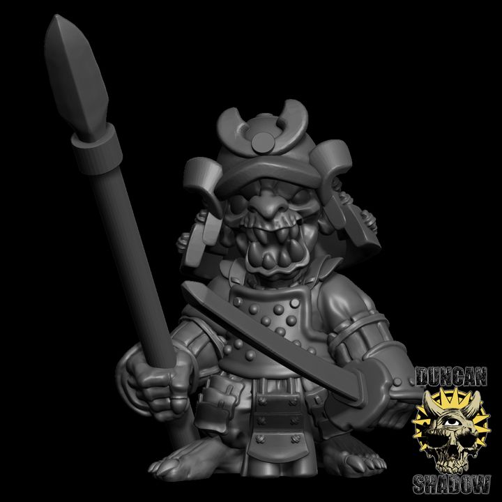 3D Printable Goblin Samurai with Spears (Pre Supported) by Duncan Shadow
