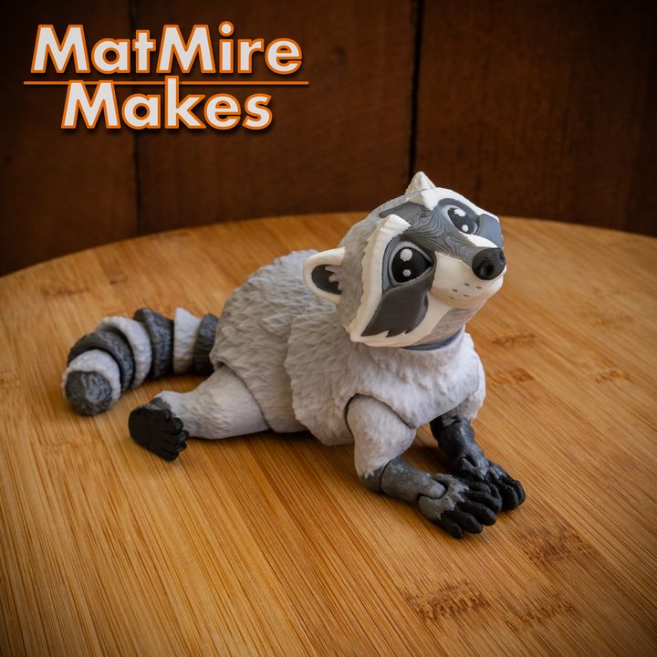 3D Printable Raccoon, Print-In-Place Body, Snap-Fit Head, Cute Flexi ...