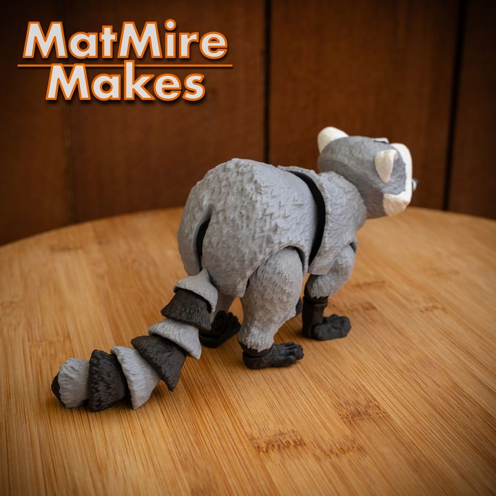 3D Printable Raccoon, Print-In-Place Body, Snap-Fit Head, Cute Flexi ...