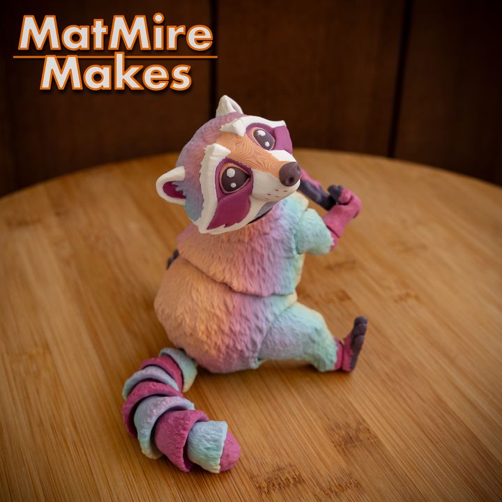 3D Printable Raccoon, Print-In-Place Body, Snap-Fit Head, Cute Flexi ...
