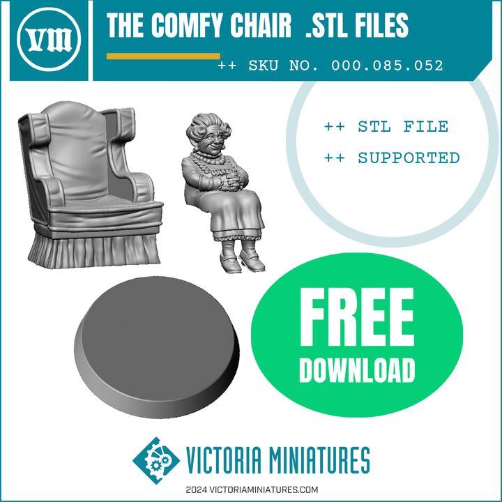 3D Printable FREE! The Comfy Chair and Old Woman by Victoria
