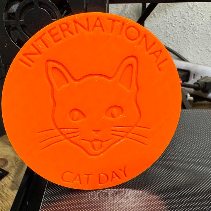 3D Printable International Cat Day Coaster by Brian Grossmiller