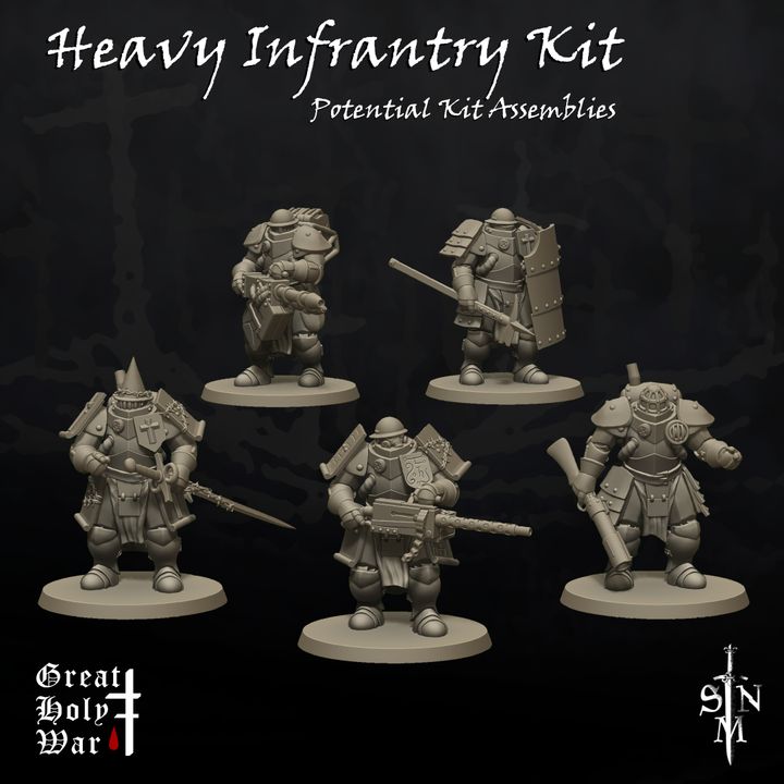 3D Printable Great Holy War: Heavy Infantry Kit by Sir Nicholas Miniatures