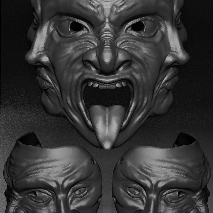 3D Printable triple face wearable mask by Nicolas Artiga