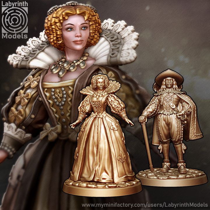 3D Printable Queen, King, and Constance - 32mm scale by Labyrinth Models