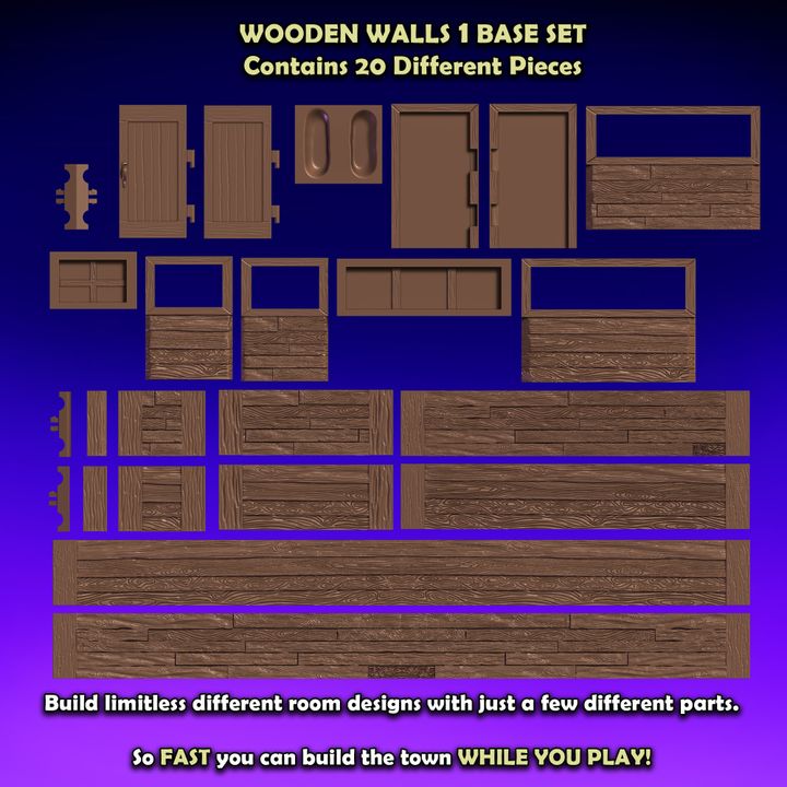 3D Printable Magna-Build WOODEN WALLS Base Set 1 -Magnetic RPG Terrain ...