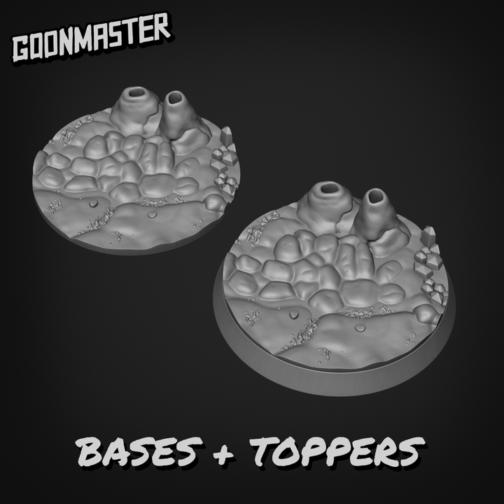 3D Printable Crystal Cave Bases/Toppers 32mm Round x 10 by Goon Master