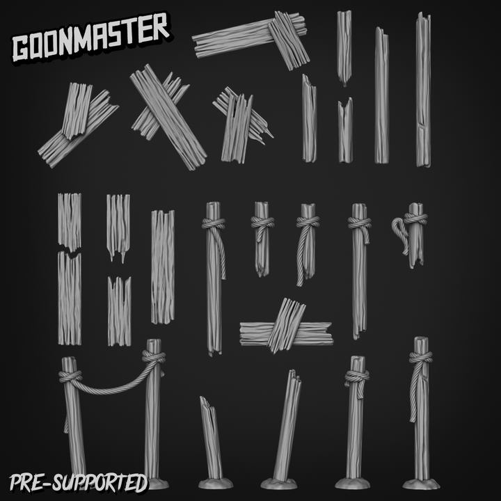 3D Printable Basing Bits 162 - Broken Wood Planks and Poles by Goon Master