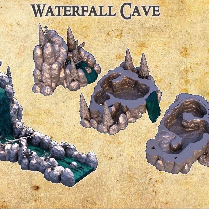 3D Printable Waterfall Cave - Tabletop Terrain - 28 MM by MiniatureLand