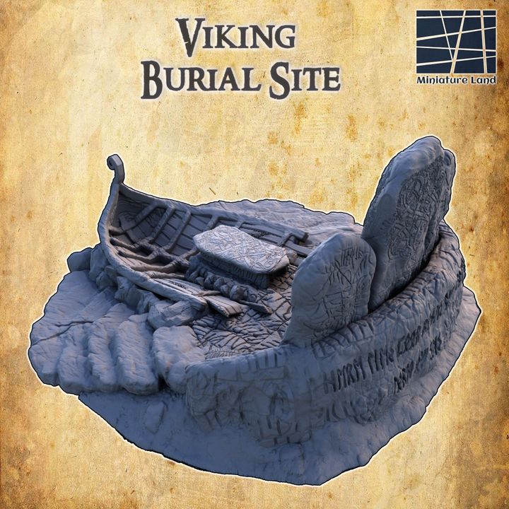 3D Printable Viking Burial Site - Tabletop Terrain - 28 MM by MiniatureLand