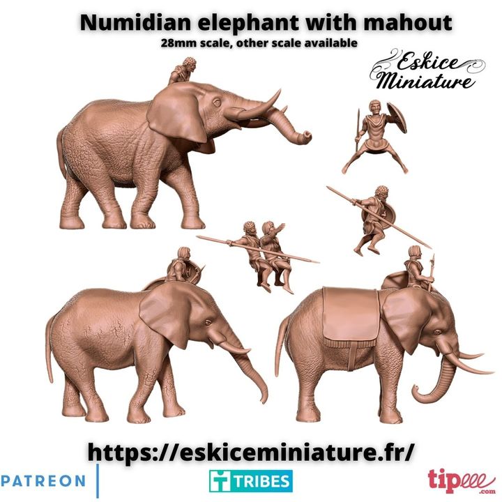 3D Printable Numidian elephant with mahout - 28mm by Eskice Miniature ...